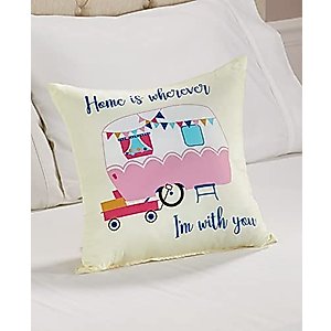 The Lakeside Collection Retro Happy Glamping Lifestyle Bedding, Square, Accent Pillow Ivory
