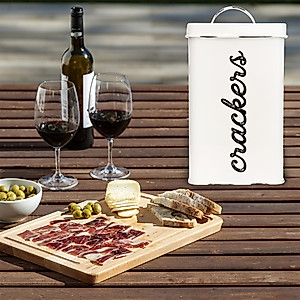 AuldHome Design Rustic White Cracker Tin; Square Enamelware Classic Cracker Canister