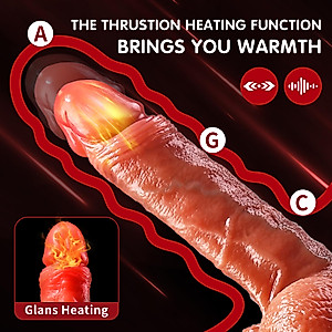 Thrusting Dildo Vibrator Sex Toys - 4 in 1 Realistic Dildos with 3 Thrustion 10 Vibration Rotation Heating Modes for G Spot Anal Clitoral Stimulation, Strong Suction Cup Dildo Adult Toys for Women