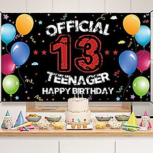 HTDZZI 13th Birthday Decoration for Boys Girls, Happy 13th Birthday Backdrop Banner, Official Teenager 13 Birthday Party Yard Sign, 13 Year Old Birthday Photo Booth Props Decor, Fabric, 6.1ft x 3.6ft