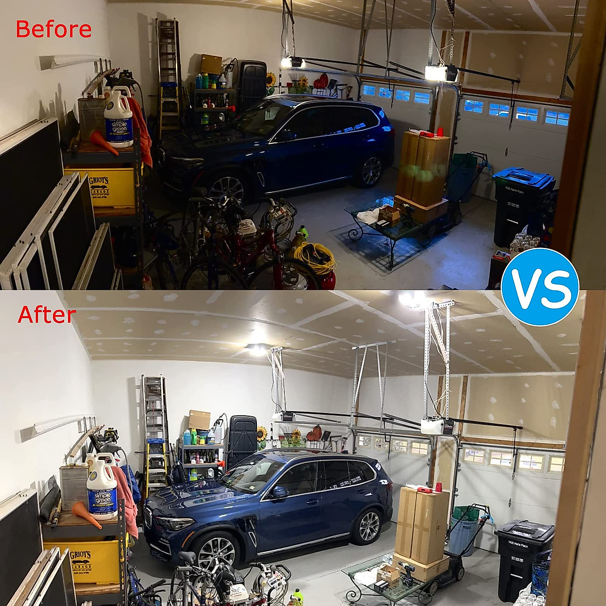 QiyuanLS LED Garage Lights 2Pack, 60W 6000LM Garage Light, LED Garage Ceiling Lights with 5 Adjustable Panels, 6500K Garage Lights Ceiling LED Shop Light Bulb for Garage Basement Office Workshop