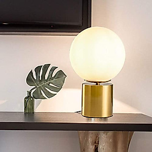 SOTTAE Modern Gold Globe Table Desk Lamp,Vintage Mid Century Round Table Lamp with White Glass Shade Metal Base for Bedroom Bedside Lamp Living Room End Table