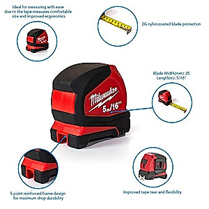 Milwaukee 4932459595 Pro Compact Tape Measure C5-16/25, Red, 5m/16ft