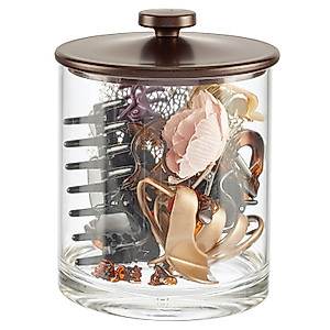 mDesign Medium Modern Apothecary Storage Organizer Canister Jars - Acrylic Containers for Bathroom, Organization Holder for Vanity, Counter, Makeup Table, Lumiere Collection, 2 Pack, Clear/Bronze