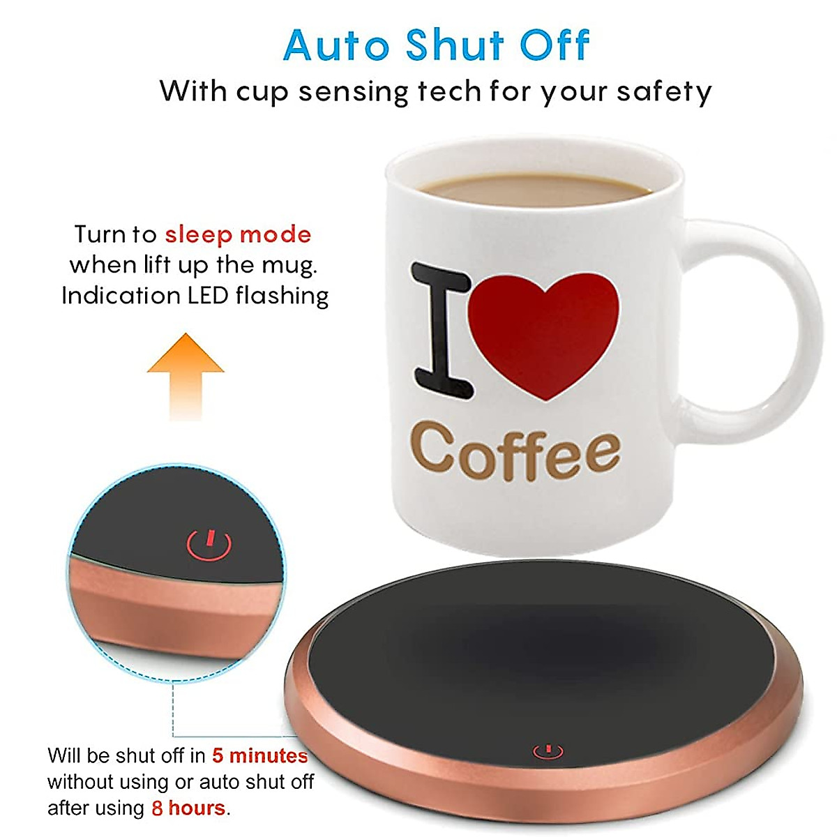 Coffee Mug Warmer - KRGMNHR Smart Coffee Warmer with Auto Shut Off for Home Office Desk Use, Electric Cup Warmer Heating Plate for Cocoa,Tea, Water, Milk, Rose Gold(Upgrade Sleep Mode)