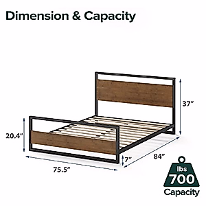 ZINUS Suzanne Bamboo and Metal Platform Bed Frame with Footboard / Wood Slat Support / No Box Spring Needed / Easy Assembly, King