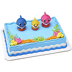 DecoSet Baby Shark Cake Topper, 3-Piece Set with Mom, Dad and Little One, Adorable Decorations with Collectible Figurines