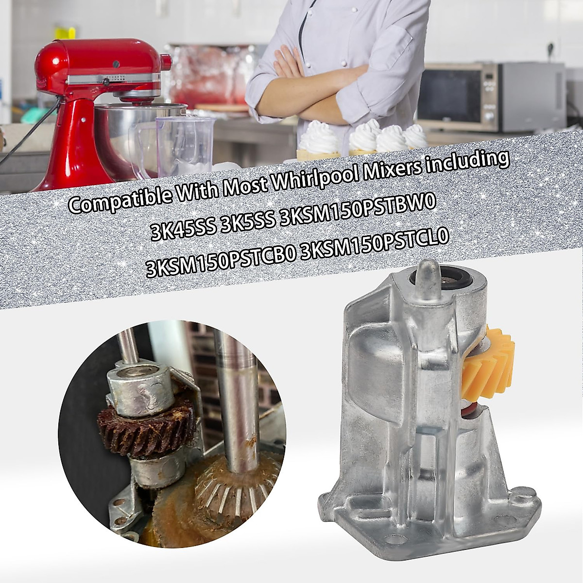 WP240309-2 240309-2 Worm Drive Gear & Bracket Kit for KitchenAid Stand Mixer EA734273 PS734273 AH734273 4162100 4162101 4169907 4169941 4170007 4176130 949544