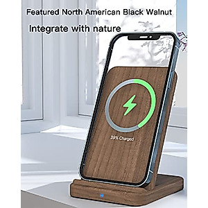 GAMDER Walnut Wood Wireless Charger,15W Max Double Coil Fast Wireless Charging Stand Compatible with iPhone 13/13 Pro Max/12/11/XR/X/8,AirPods Pro,Samsung S22/S21/Note 20 Ultra(No Adapter) (Brown)