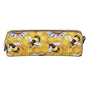 IMPCOKRU Small Pencil Bag Study Pencil Bag Key Pouch,Honeybee and Golden Hive,Stationery Storage Pencil Case for School Office Travel