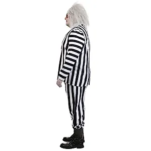 Plus Size Beetlejuice Costume - Black & White Striped Tuxedo Jacket, Pants, and Attached Shirt & Tie, Officially Licensed 3X