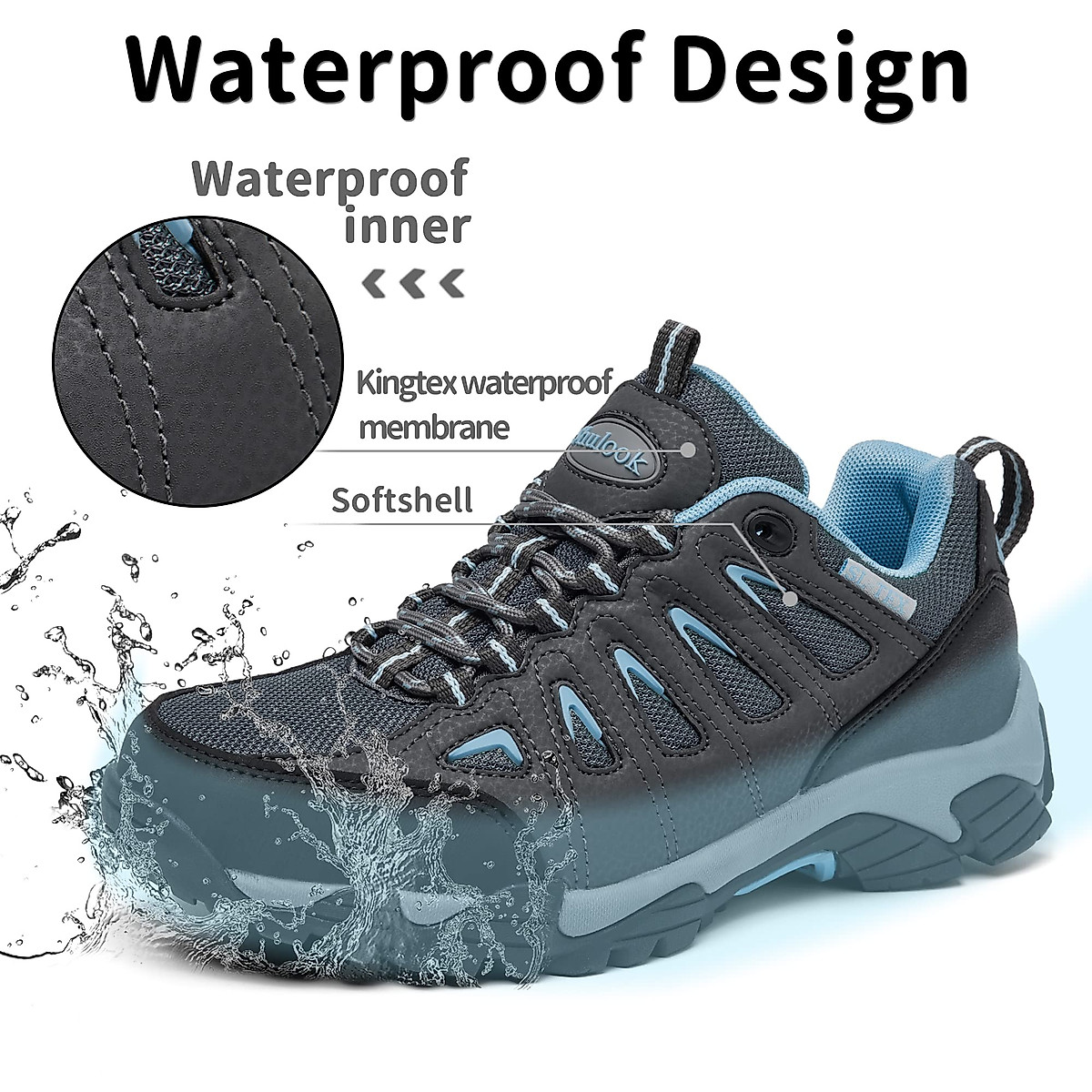 SHULOOK Hiking Shoes Women | Waterproof Shoes for Women | Comfortable & Light-Weight & Non-Slip | Women's Hiking Shoes Walking Trekking Camping Tennis Sport Sneakers grey blue 9.5