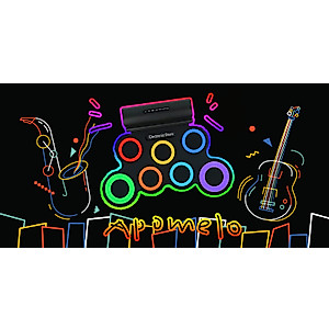 Electronic Drum Set,7 Practice Drum Pads,Roll-up Rechargeable Drum Set with Pedals,Sticks,Built-in Speaker/Headphone Jack, Rainbow Color