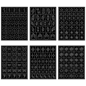 6 Sheets Airbrush Stencils Nail Stickers,3D Hollow Butterfly Flame Four Pointed Stars Heart Star Nail Decals Printing Template Stencil Tool for Women DIY Nail Art Supplies Nail Design Nail Decorations