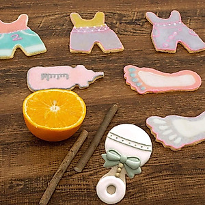 TINGSING Baby Shower Cookie Cutters 7 Pieces Set Onesie, Bib, Rattle, Baby Bottle, Baby Carriage, Baby Pants, Baby Foot Biscuit Cookie Cutter, Fondant Molds for Baby Shower Birthday Party