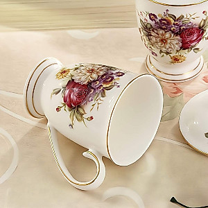 YX-SHMA Ceramic Mug,Fine Bone China Tea Cup, Tea Mugs for Women, Tea Cup with Lid, Suitable for Making Tea, Cold Drinks, Hot Drinks, Coffee, Etc, 10oz(about 300ml)