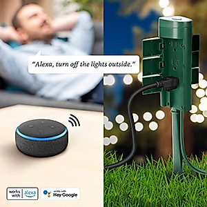 Feit Electric PLUG/WIFI/STK/WP Work with Alexa and Google Home, Feit App, No hub required, Remote Control From Anywhere 15 Amp Smart Outlets, Outdoor Yard, Green