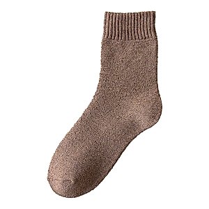 Guabogewa 1085 Steel Stock Womens Socks Solid Color Thickened Medium Length Tube Winter Warm Stockings Socks (Brown, One Size)