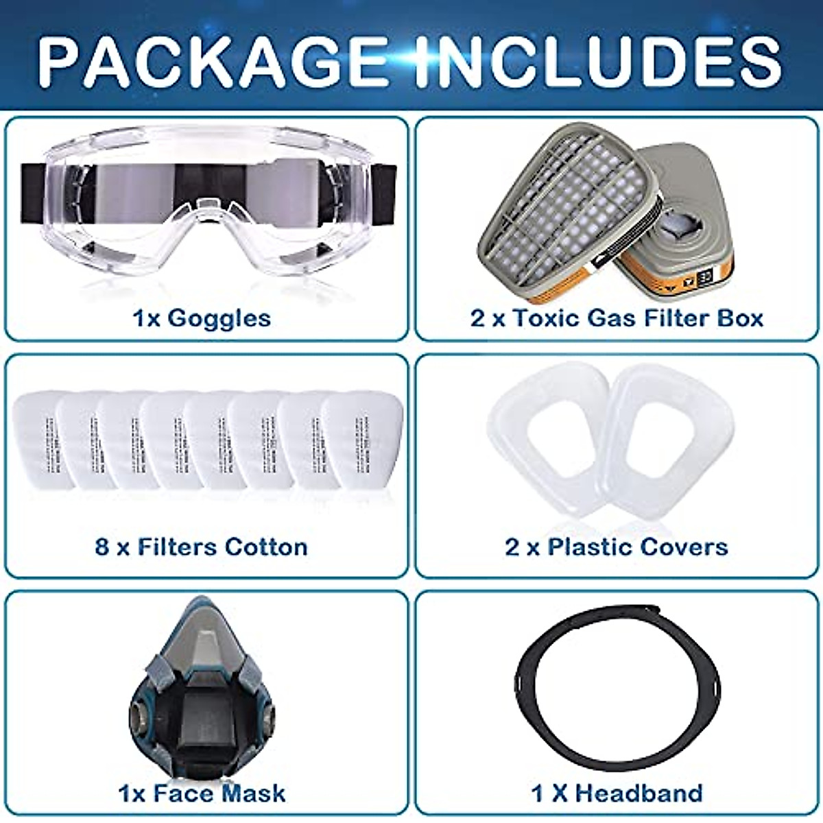 TANGS Half-Facepiece Reusable Respirator Cover Set， Professional Organic Steam Respirator Widely Used in Organic Gas, Paint Spray, Chemical, Woodworking