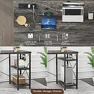 Aheaplus L Shaped Desk with Outlet and USB Charging Ports, L-Shaped Desk with Storage Shelves Reversible Corner Computer Desk 2 Person Long Table with Monitor Stand Gaming Home Office Desk, Oak