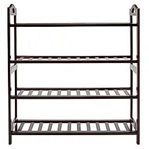 Bamboo 4 Tier Shoe Rack - Shoe Storage Shelf, Industrial Shoe Tower, Narrow Shoe Organizer Entryway Freestanding Shoe Cabinet Organizer Storage Rack - Storage Shelf for Narrow Closet, Hallway, Black