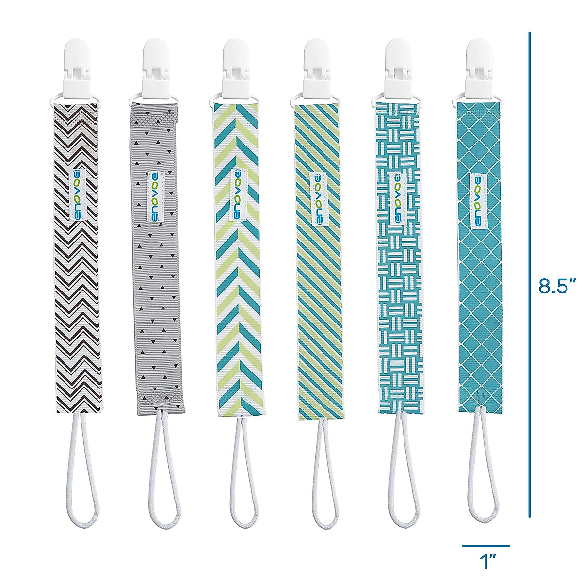 Pacifier Clip by Enovoe - 6 Pack of Pacifier Clips - Stylish Teething Ring Pacifier Holder Clip for Baby Boys and Girls - Multicolor - binkie Clip Baby Pacifier