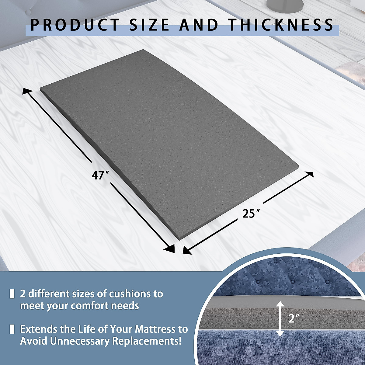 Yarfyk Mattress Support pad, Sagging Mattress Sagging Support pad 47''x25''x2''