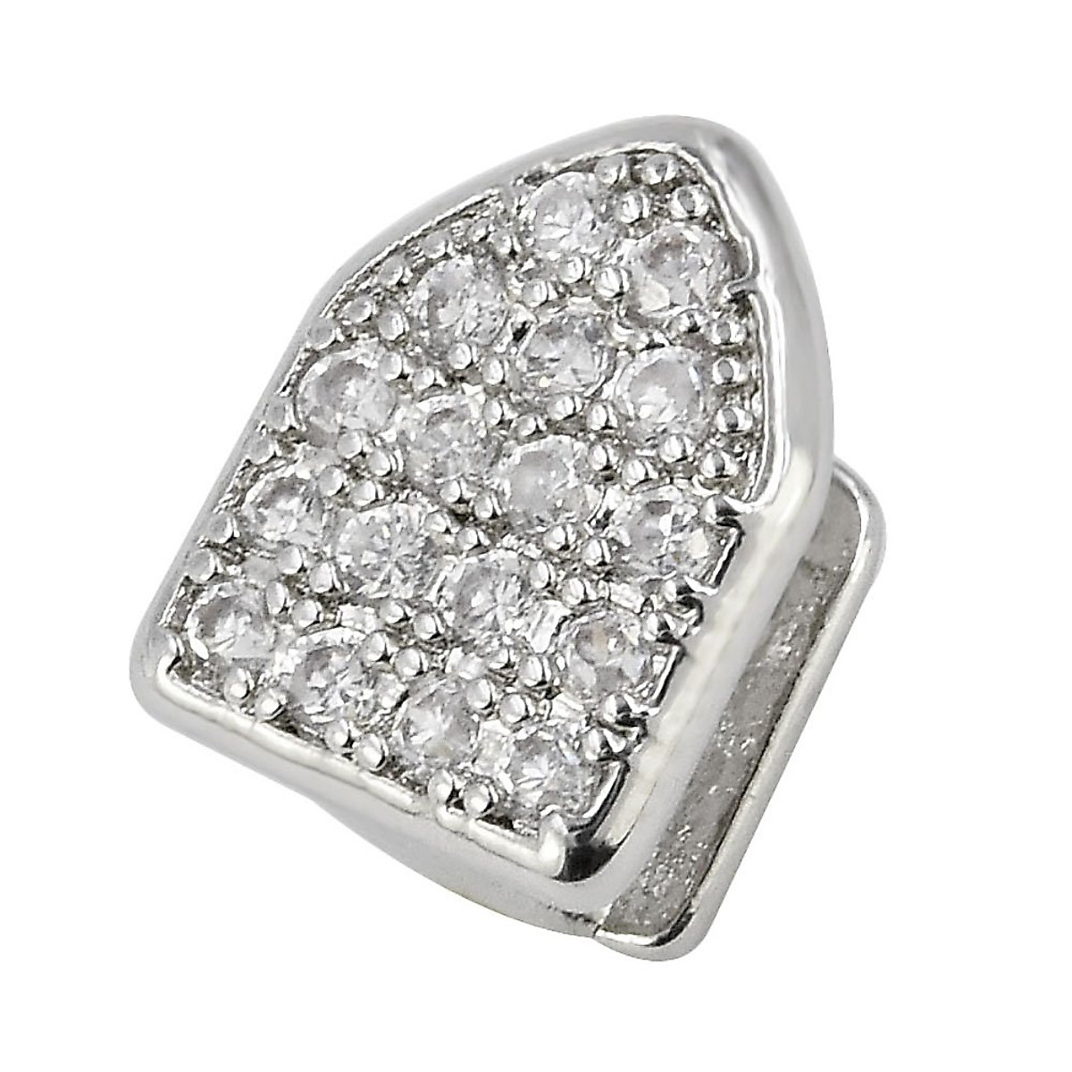 JINAO 18k White Gold Plated Single Tooth Hip Hop Bling Cap Canine Teeth CZ Iced-out Grillz (Silver)