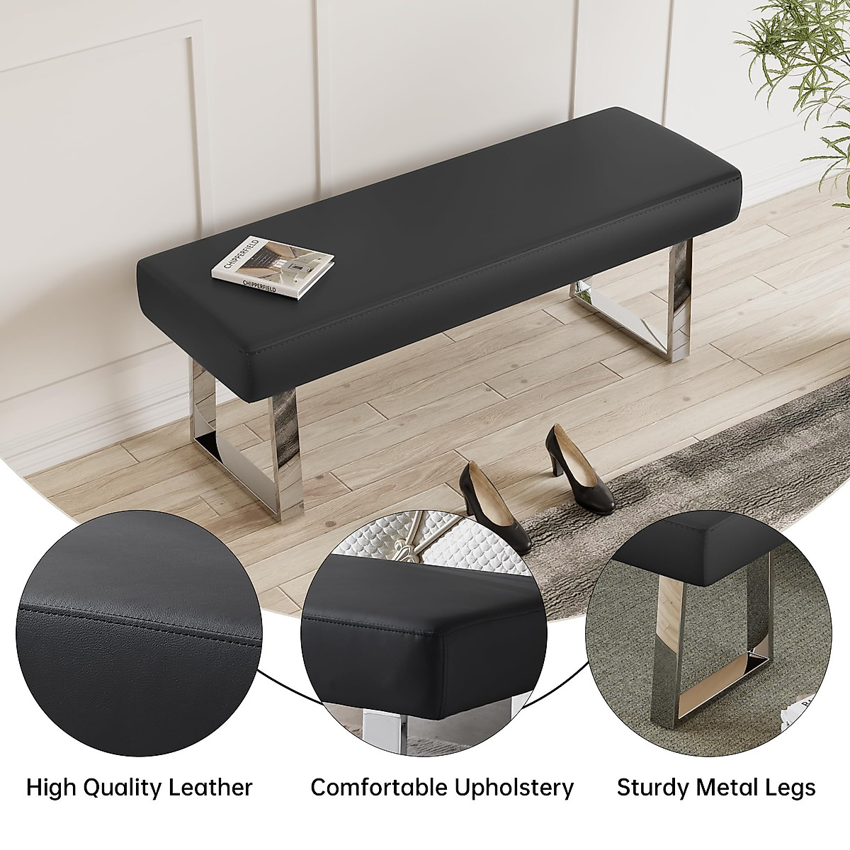 jiexi Bedroom Bench Bed end upholstered Bench Indoor Corner Small Bench Kitchen Bench with Metal Legs,for entryway Dining Room and Living Room Window,Plant Bench,Footstool