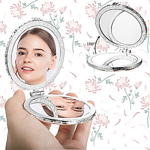 Blulu 8 Pieces Compact Mirror for Purse Flower Small Compact Mirror Gift Makeup Floral Pocket Retro Folding Portable Travel Accessories for Women Girls