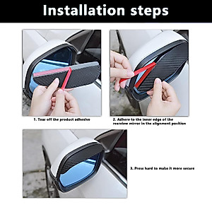 UGSHY 2 PCS Car Rearview Mirror Rain Eyebrow, Carbon Fiber Rubber Rain Shield, Waterproof Dirt-resistant Clear Vision Protector, Universal Rearview Mirror Accessories for Most Cars (Black)