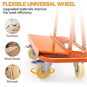 YINTATECH 3000lbs Drywall Cart Dolly, Heavy Duty Drywall Sheet Cart with 4 Swivel Wheels, Orange