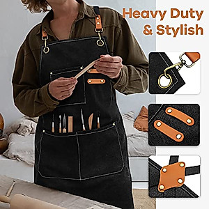 NLUS Chef Apron for Men, Heavy Duty Cotton Canvas Apron Cross Back Apron with Adjustable Straps and Large Pockets