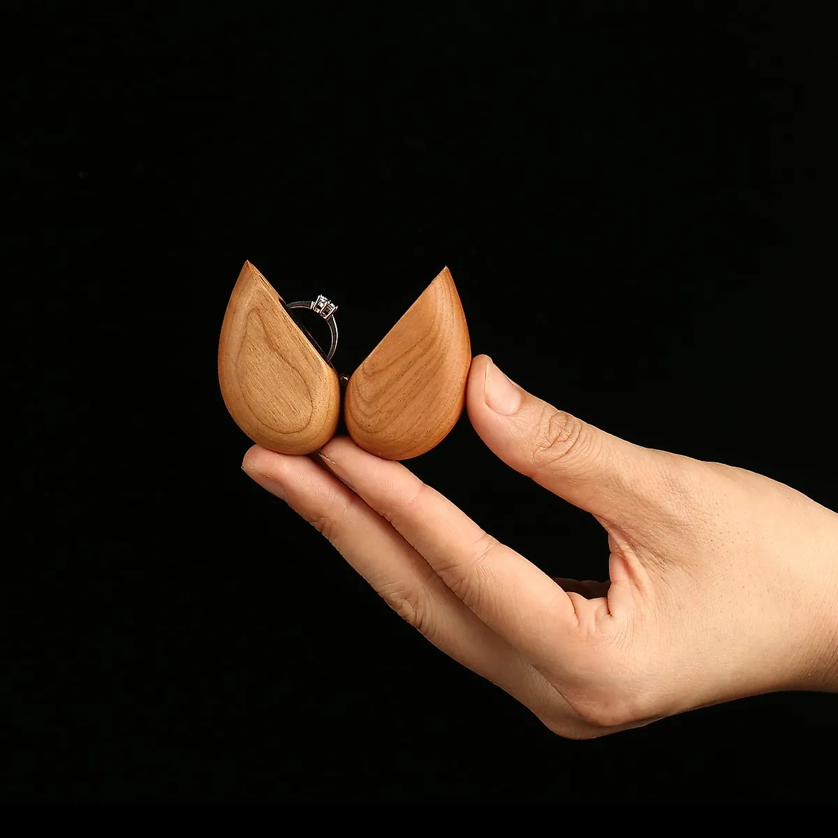 Wooden Ring Box Heart Shaped Ring Box for Wedding,Proposal,Engagement Ring Box,Wood Ring Case Wood Ring Holder Gift (True Love Eternal Cherry)