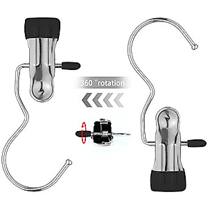 10PC Space-Saving Clothespin Hat Pants Storage Hanging Travel Hook,360°Rotating Stainless Steel Metal Hanging Travel Hooks for Hanging,Single Clip Hangers with Hook (10PC-Black)