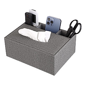 Sumnacon Linen Rectangular Tissue Box Cover - Multifunctional Tissue Box Holder with Remote Control Box, Decorative Tissue Box Remote Organizer for Home Office Car Restaurant, Grey