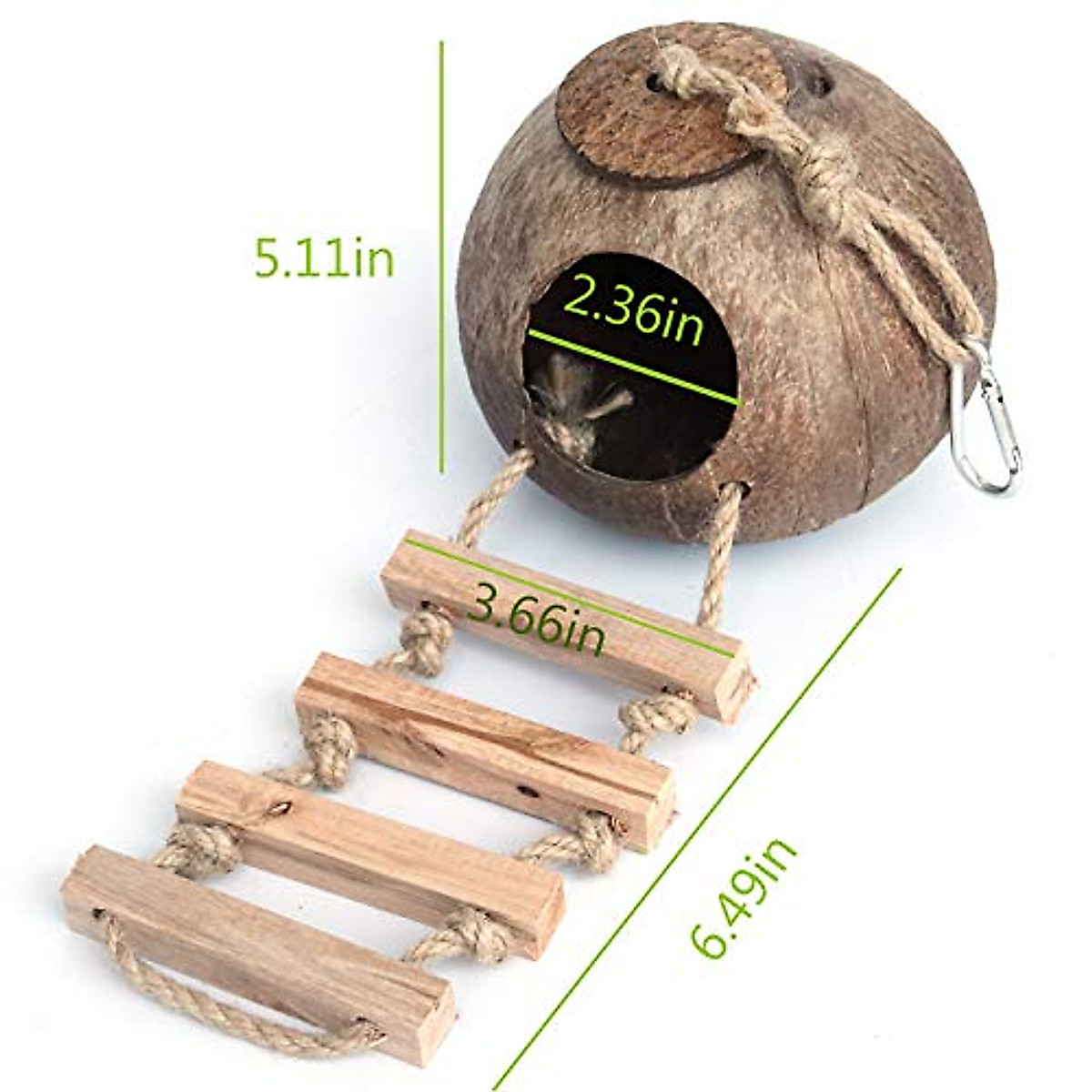 Gecko Coconut Husk Hut, Bird Hut Nesting House Hideouts with Ladder, Coco Texture Provide Food, Durable Cave Habitat with Hanging Loop for Leopard Gecko, Reptiles, Amphibians and Small Animals