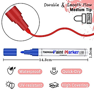 TOOMGGA Paint Pens Paint Markers - 8 Colors Permanent Oil Based Paint Pens, Quick Dry and Waterproof, Great for Rock Painting, Metal, Glass, Fabric, Plastic, Medium Point, 8-PP