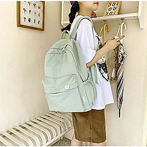 Dfcdcoo Difa Backpack, Difa’s Bear Plain Backpack, Sage Green Backpack Kawaii Cute Backpack Large capacity Casual Aesthetic Backpack (White)