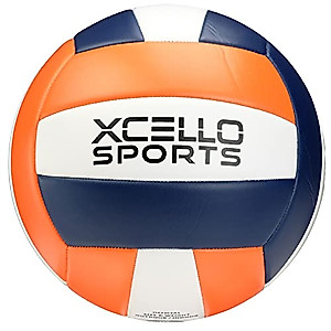 Xcello Sports Volleyball Assorted Graphics with Pump Navy/Green/White, Navy/Orange/White (Pack of 6)