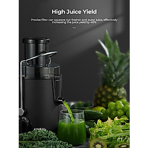 Juicer Machines, Aiheal Juicer Vegetable and Fruit Easy to Clean, Centrifugal Juicer with 3” Wide Mouth, 3 Speed Control, Overload Protection System, Cleaning Brush and Recipe Included, Black