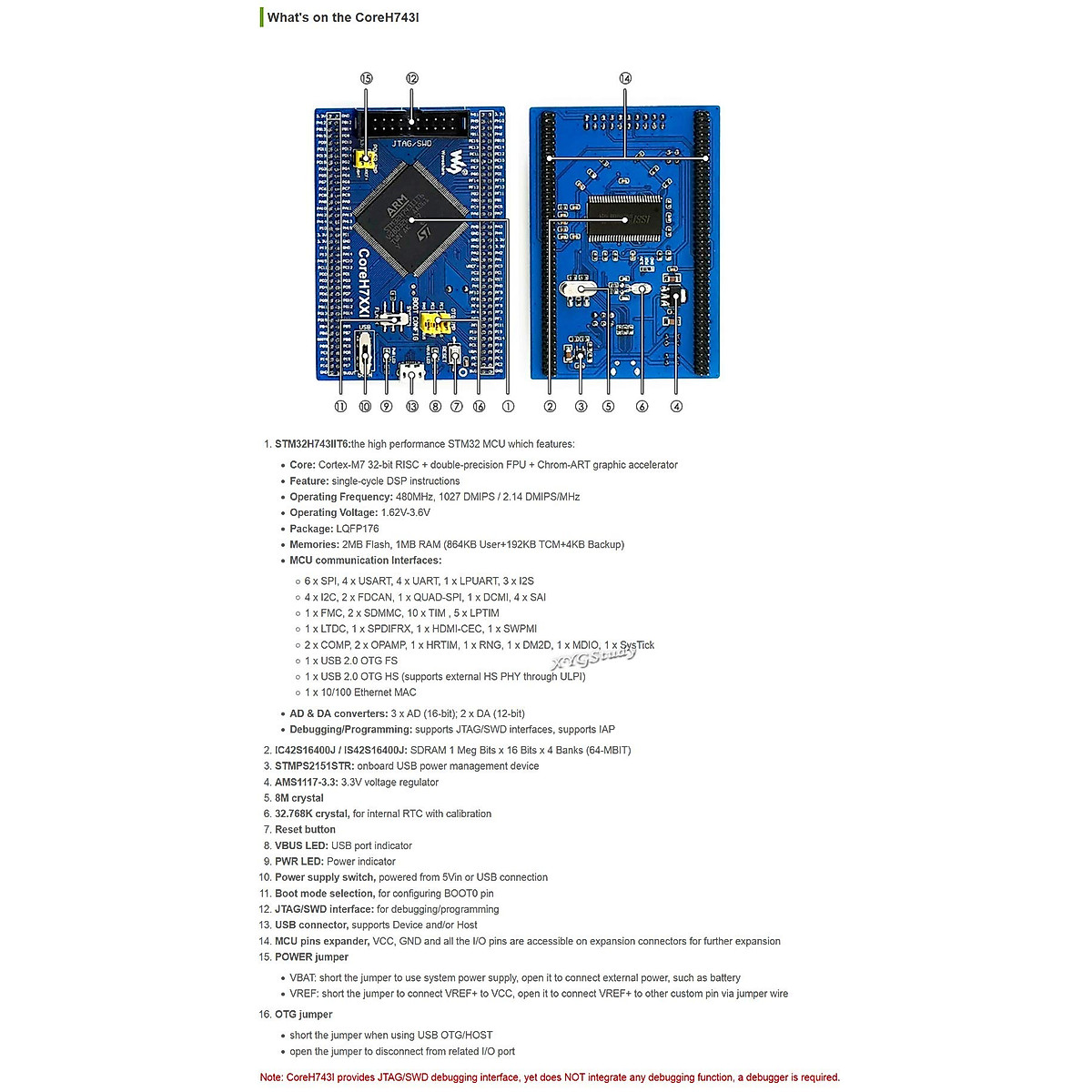 OpenH743I-C Standard, STM32H7 STM32 Development Board Designed for The STM32H743IIT6 Microcontroller Including Mother Board and CoreH743I MCU Core Module @XYGStudy (OpenH743I-C Standard)