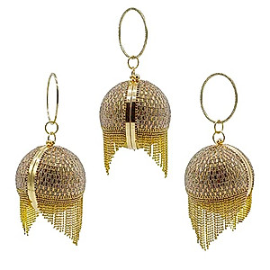 Olixi Women Evening Handbag, Round Ball Luxury Crystal Tassel Clutch Purse Rhinestone Hand bag for Wedding Party
