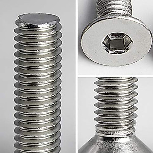 M6 x 8mm 12mm 16mm 20mm 25mm Flat Head Hex Socket Cap Screws Countersunk Bolts, 304 Stainless Steel, Fully Threaded, Bright Finish, Metric Allen Hex Drive, Assortment Kit 50PCS