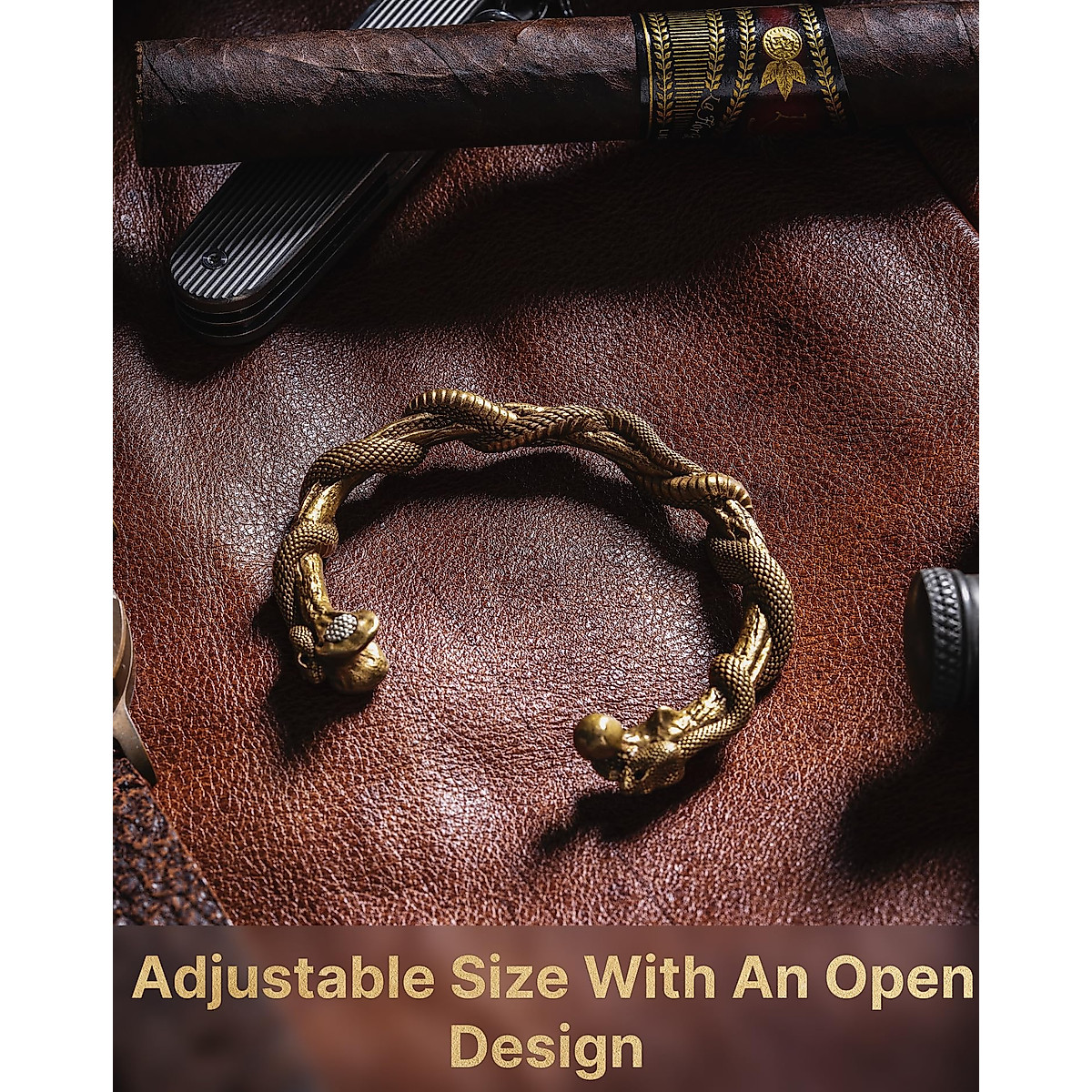 COPPERTIST.WU Cuff Bracelets for Men Women | Double Snake Twisted Brass Open Bangle Jewelry Gifts (S)