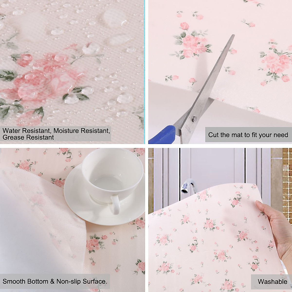uxcell Non Adhesive Kitchen Table Cabinet Shelf Paper Drawer Liner Mat Lining Pad, 11.8 Inch x 9.8 Ft, Rose Pattern