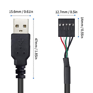 Duttek (2-Pack 50CM 5 Pin Motherboard Female Header to USB 2.0 Male Adapter Dupont Extender Cable (5Pin/USB M)