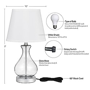 Catalina 19896-001 Transitional Teardrop Clear Glass Table Lamp, 18, White