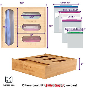 LOPASA Ziplock Bag Organizer for Drawer, Food Storage Bag Organizer Sandwich Bag Organizer for Kitchen, Plastic Lunch Bag Holder, Bamboo Baggie Container(1 Box 4 Slots)