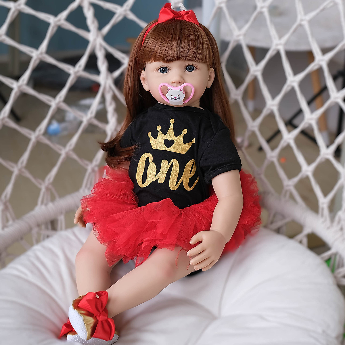 Zero Pam Lifelike Reborn Toddler Girls Dolls 24 Inch Realistic Looking Handmade Reborn Baby Dolls Weighted Body Princess Dress Newborn Silicone Vinyl Girl for 3 Yea Old Girls Children